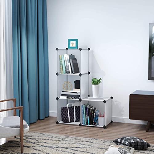 C&AHOME Cube Storage Organizer, 4-Cube Shelving Units, DIY Closet Storage, Modular Book Shelf, Ideal for Bedroom, Living Room, Office, 24.8" L x 12.4" W x 24.8" H Translucent White SBTM3004A