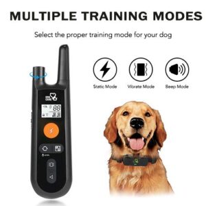 Rechargeable Dog Training Collar with Beep, Vibration and Shock Training Modes, Rainproof, Long Remote Range, Adjustable Shock Levels Shock Collars for Dogs with Remote