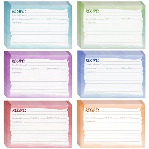 Juvale 60-Pack 4x6 Recipe Cards Double Sided, Colored Recipe Index Cards for Cooking and Kitchen Organization, Restaurants, Cafes, Diners, Watercolor Design, Bulk Pack