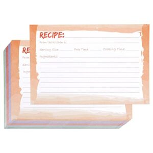 Juvale 60-Pack 4x6 Recipe Cards Double Sided, Colored Recipe Index Cards for Cooking and Kitchen Organization, Restaurants, Cafes, Diners, Watercolor Design, Bulk Pack