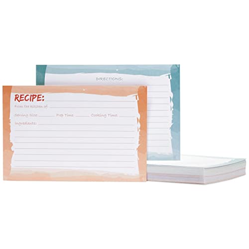 Juvale 60-Pack 4x6 Recipe Cards Double Sided, Colored Recipe Index Cards for Cooking and Kitchen Organization, Restaurants, Cafes, Diners, Watercolor Design, Bulk Pack