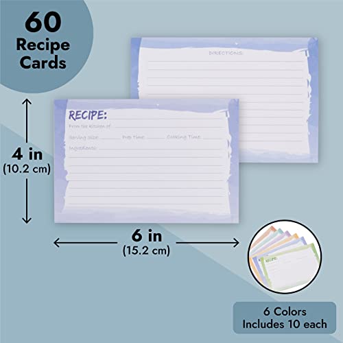 Juvale 60-Pack 4x6 Recipe Cards Double Sided, Colored Recipe Index Cards for Cooking and Kitchen Organization, Restaurants, Cafes, Diners, Watercolor Design, Bulk Pack