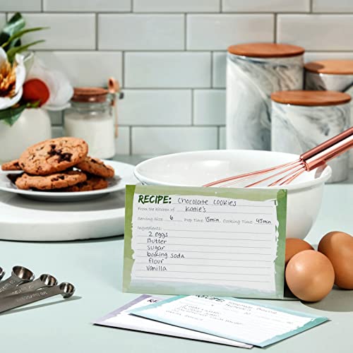 Juvale 60-Pack 4x6 Recipe Cards Double Sided, Colored Recipe Index Cards for Cooking and Kitchen Organization, Restaurants, Cafes, Diners, Watercolor Design, Bulk Pack