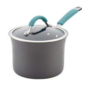 rachael ray cucina hard anodized nonstick sauce pan/saucepan with lid, 3 quart, blue