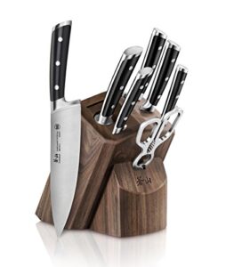 cangshan ts series 1020878 swedish 14c28n steel forged 8-piece knife block set, walnut