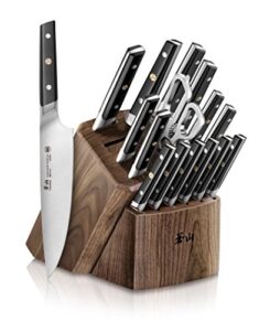 cangshan tc series 1021455 swedish 14c28n steel forged 17-piece knife block set, walnut