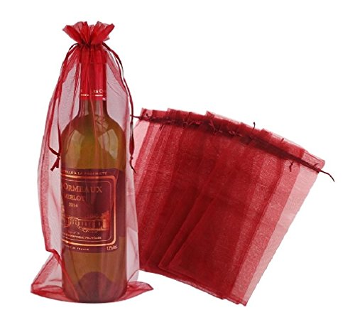 Wuligirl 20pcs Drawstring Organza Wine Bottle Bag 5.5 by 14.5 Inch Wedding Favors Party Reusable Festive Packaging Baby Shower Wine Gift Bags(20pcs Wine Red)