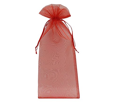 Wuligirl 20pcs Drawstring Organza Wine Bottle Bag 5.5 by 14.5 Inch Wedding Favors Party Reusable Festive Packaging Baby Shower Wine Gift Bags(20pcs Wine Red)