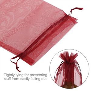 Wuligirl 20pcs Drawstring Organza Wine Bottle Bag 5.5 by 14.5 Inch Wedding Favors Party Reusable Festive Packaging Baby Shower Wine Gift Bags(20pcs Wine Red)