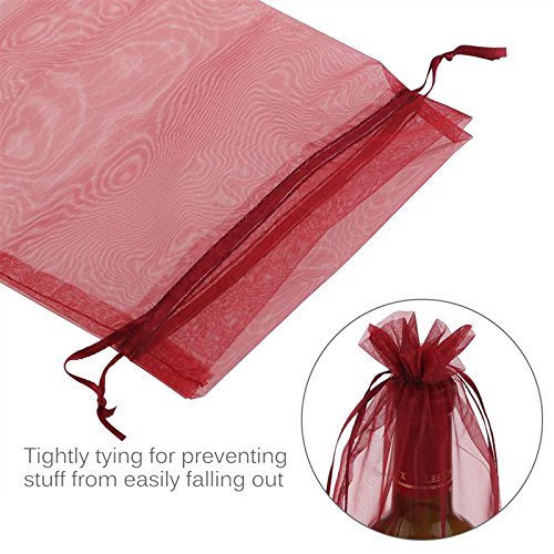 Wuligirl 20pcs Drawstring Organza Wine Bottle Bag 5.5 by 14.5 Inch Wedding Favors Party Reusable Festive Packaging Baby Shower Wine Gift Bags(20pcs Wine Red)