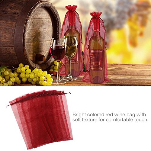 Wuligirl 20pcs Drawstring Organza Wine Bottle Bag 5.5 by 14.5 Inch Wedding Favors Party Reusable Festive Packaging Baby Shower Wine Gift Bags(20pcs Wine Red)