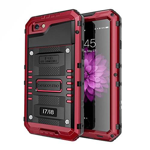 seacosmo Case for iPhone SE 2020, iPhone 7/8 Waterproof, Full Body Protective Shell with Built-in Screen Protector, Military Grade Rugged Heavy Duty Cover, Red