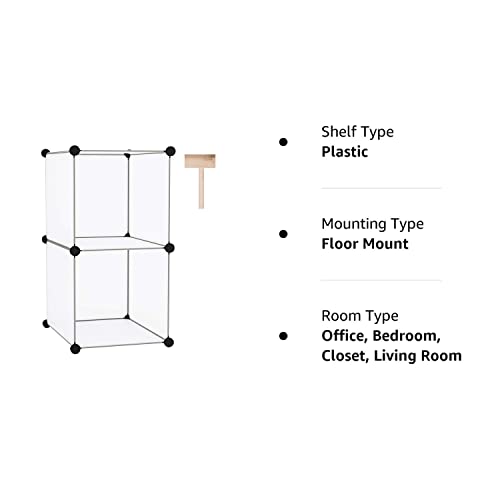 C&AHOME Cube Storage, 2-Cube Organizer Unit, Plastic Closet Storage Shelf, DIY Bookshelf, Modular Bookcase, Cabinet Ideal for Bedroom, Living Room, Office, 12.4" L x 12.4" W x 24.8" H White SBTM3002A