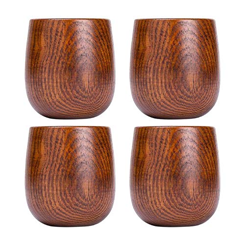 K JINGKELAI Wooden Tea Cups Top Grade Natural Solid Wood Tea Cup 4 Pack,Wooden Teacups Coffee Mug Wine Mug for drinking Tea Coffee Wine Beer Hot Drinks,100-200 ML