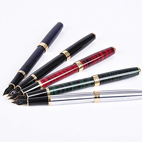 BAOER Fountain Pen Fine Nib Writing Stationery Black Green Red Silver Dark Blue Value Pack 5-Set