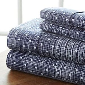 ienjoy Home Simply Soft 3 Piece Sheet Set Polkadot Patterned, Twin, Navy (SS-4PC-POKA-TWIN-NA)