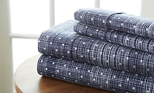 ienjoy Home Simply Soft 3 Piece Sheet Set Polkadot Patterned, Twin, Navy (SS-4PC-POKA-TWIN-NA)