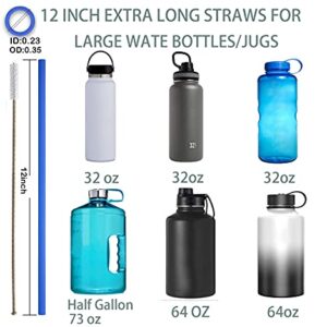 Half Gallon Straw-12 Inch Extra Long Reusable Silicone Straws for 32 oz Tall Tumbler, 40 oz Hydro Flask,64 oz Gallon Water Bottle, Hydro Water Jug YETI RTIC-Flexible Large Big-8 Pack