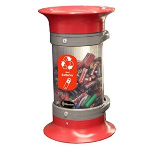 Glasdon C-Thru 5Q Battery Recycling Bin (Red) – Transparent Battery Disposal Container – Small 5Q Red Battery Recycling Tube