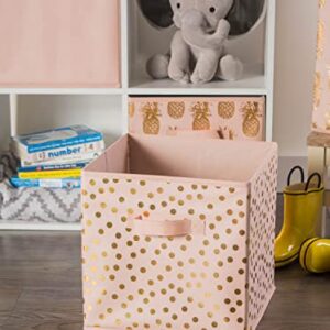 DII Non Woven Storage Collection Polka Dot Collapsible Bin Large Set, 13x13x13" Cube, Pink & Gold, 2 Piece