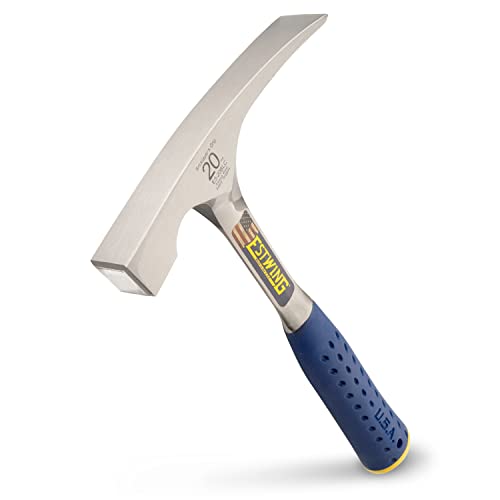 Estwing - E3‐20BLC Bricklayer's/Mason's Hammer - 20 oz Masonary Tool with Forged Steel Construction & Shock Reduction Grip - E3-20BLC Silver