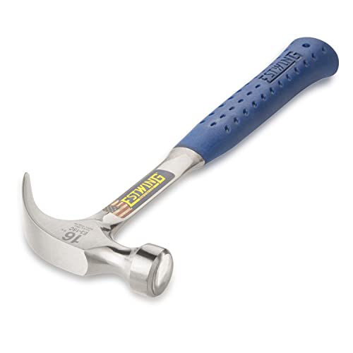 ESTWING Hammer - 16 oz Curved Claw with Smooth Face & Shock Reduction Grip - E3-16C,Silver