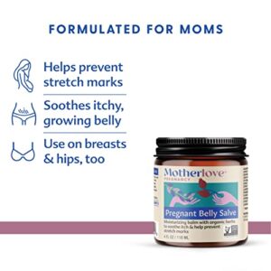 Motherlove Pregnant Belly Salve (4 oz) Herbal Balm to Soothe Itchy Skin & Prevent Stretch Marks—Non-GMO & Organic Herbs