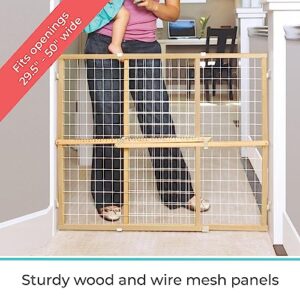 Toddleroo by North States 50" Wide Extra Wide Wire Mesh Baby Gate, Made in USA: Installs in Wide Opening Without damaging Wall. Pressure Mount. Fits 29.5"-50" Wide (32" Tall, Sustainable Hardwood)