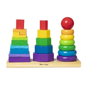 melissa & doug geometric stacker - wooden educational toy - shape sorter and stacking toy, stacking tower toy for babies, toddlers and kids ages 2+