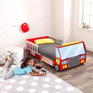 KidKraft Fire Truck Wooden Toddler Bed with Guard Rails, Children's Furniture - Red, Gift for Ages 15 mo+, 59.2 x 28.8 x 21