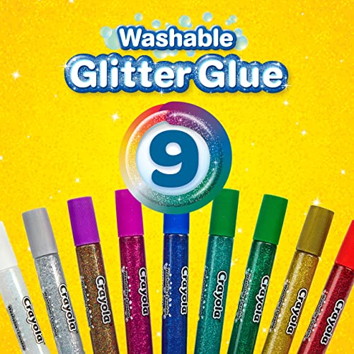 Crayola Washable Glitter Glue - Assorted Colours (Pack of 9) | Add Some Extra Sparkle to Your Arts & Crafts! | Ideal for Kids Aged 3+