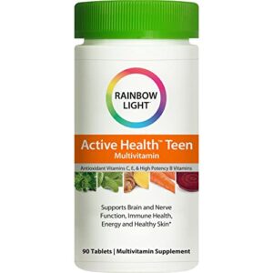 rainbow light multivitamin for teens, vitamin c, zinc, & b complex, supports brain health, nerve function, and a strong immune system, gluten free, vegetarian, fruit punch, 90 tablets