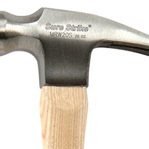 ESTWING Sure Strike Hammer - 20 oz Straight Rip Claw with Smooth Face & Hickory Wood Handle - MRW20S