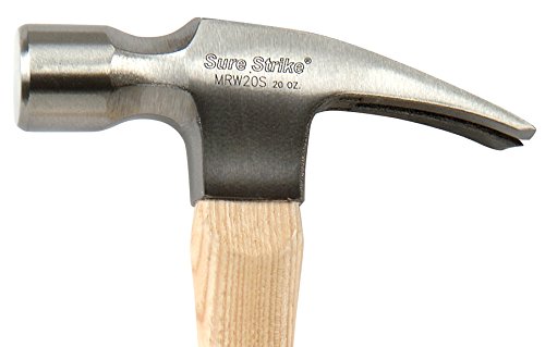 ESTWING Sure Strike Hammer - 20 oz Straight Rip Claw with Smooth Face & Hickory Wood Handle - MRW20S