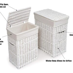 Wicker Two Laundry Hamper Set with Lids and Fabric Liners