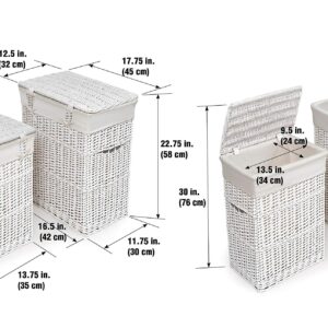 Wicker Two Laundry Hamper Set with Lids and Fabric Liners