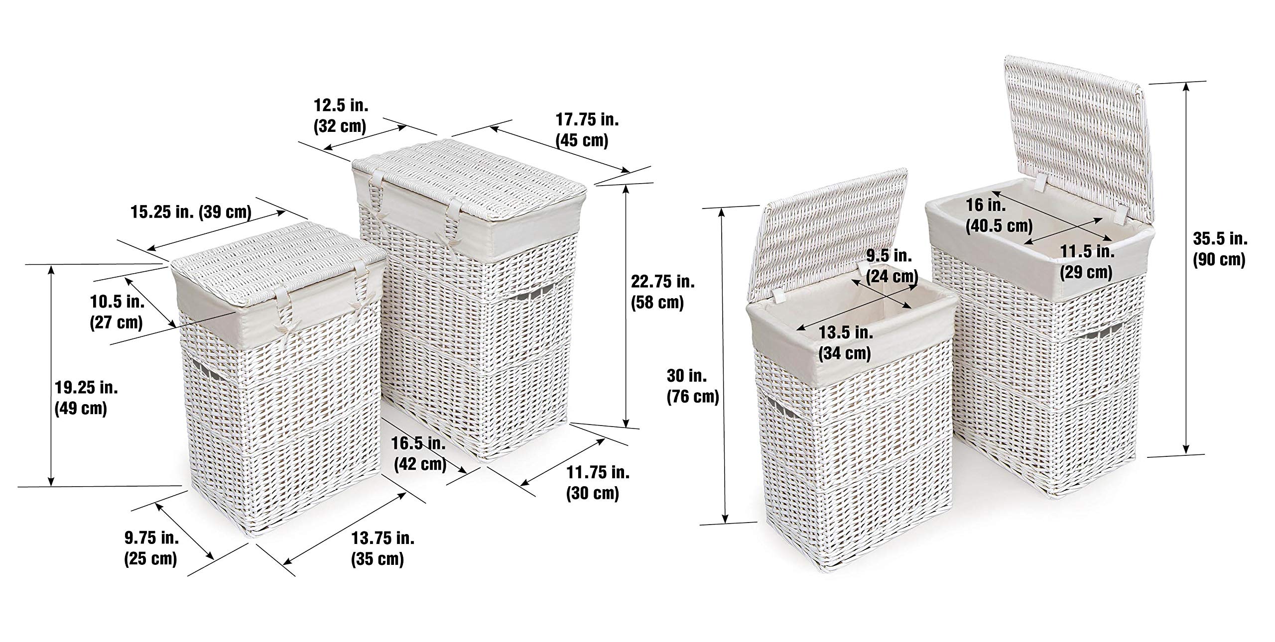 Wicker Two Laundry Hamper Set with Lids and Fabric Liners