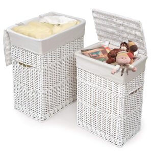 Wicker Two Laundry Hamper Set with Lids and Fabric Liners