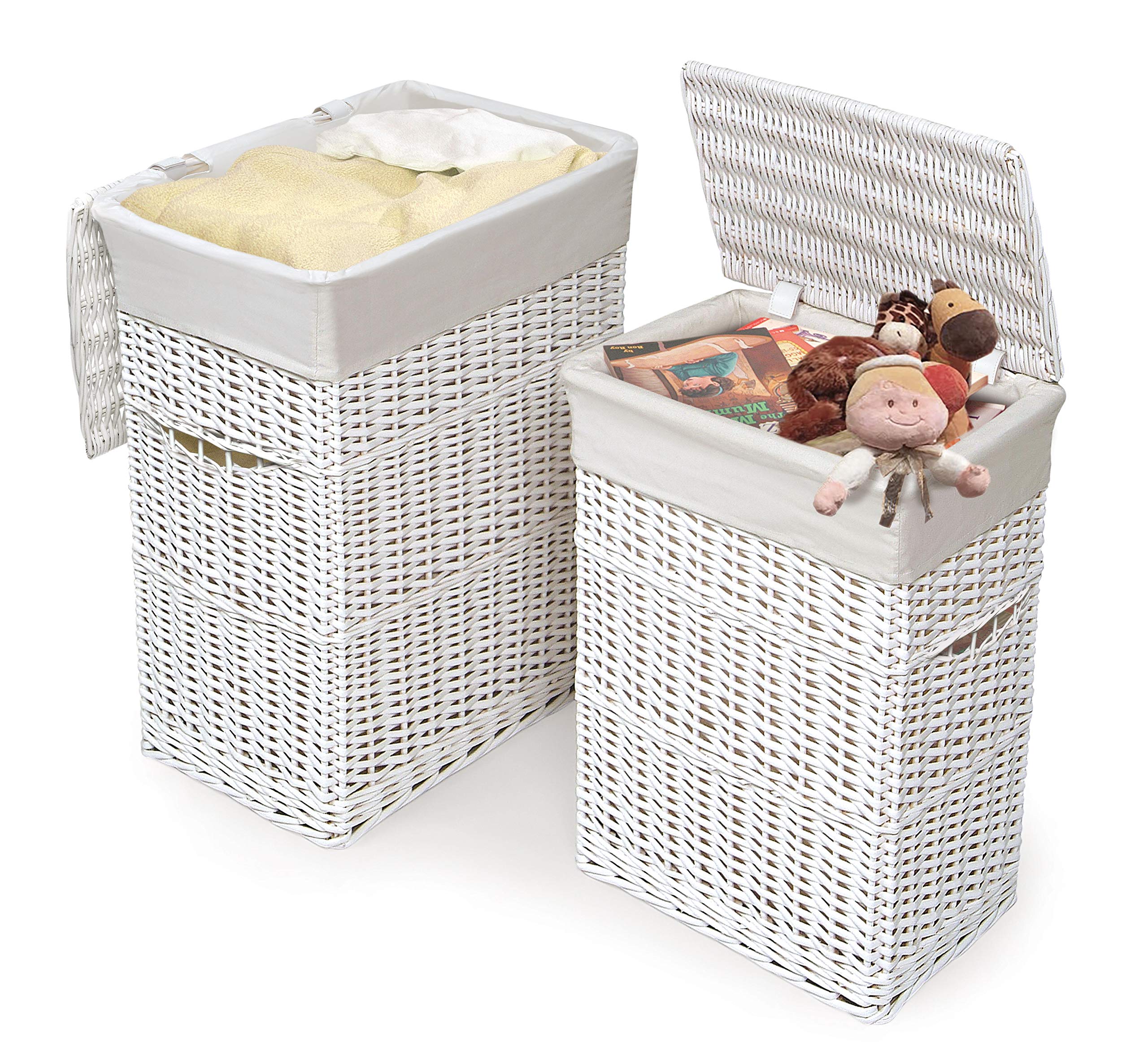 Wicker Two Laundry Hamper Set with Lids and Fabric Liners