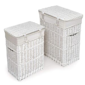 Wicker Two Laundry Hamper Set with Lids and Fabric Liners