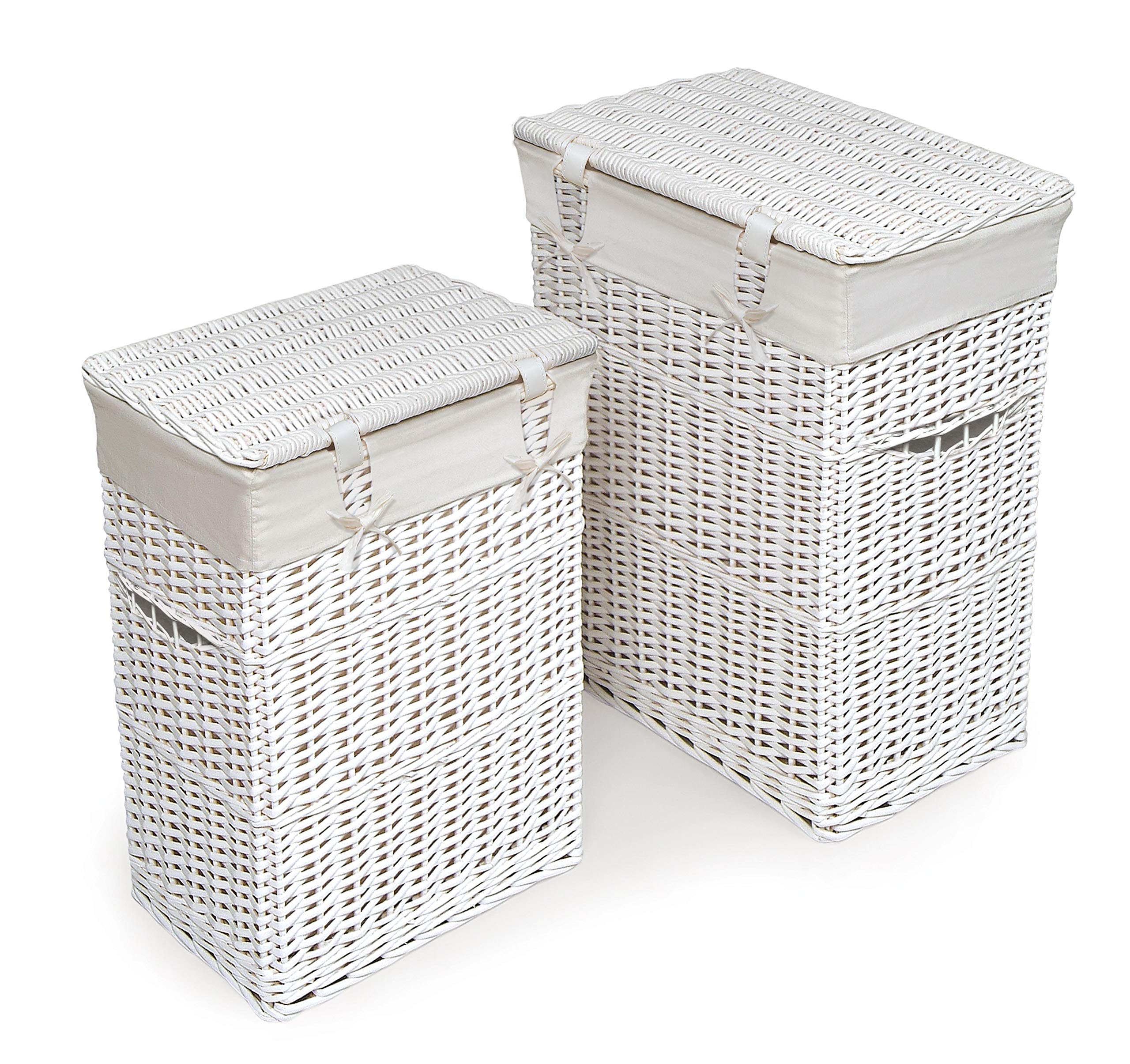 Wicker Two Laundry Hamper Set with Lids and Fabric Liners