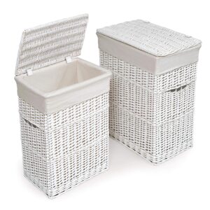 Wicker Two Laundry Hamper Set with Lids and Fabric Liners