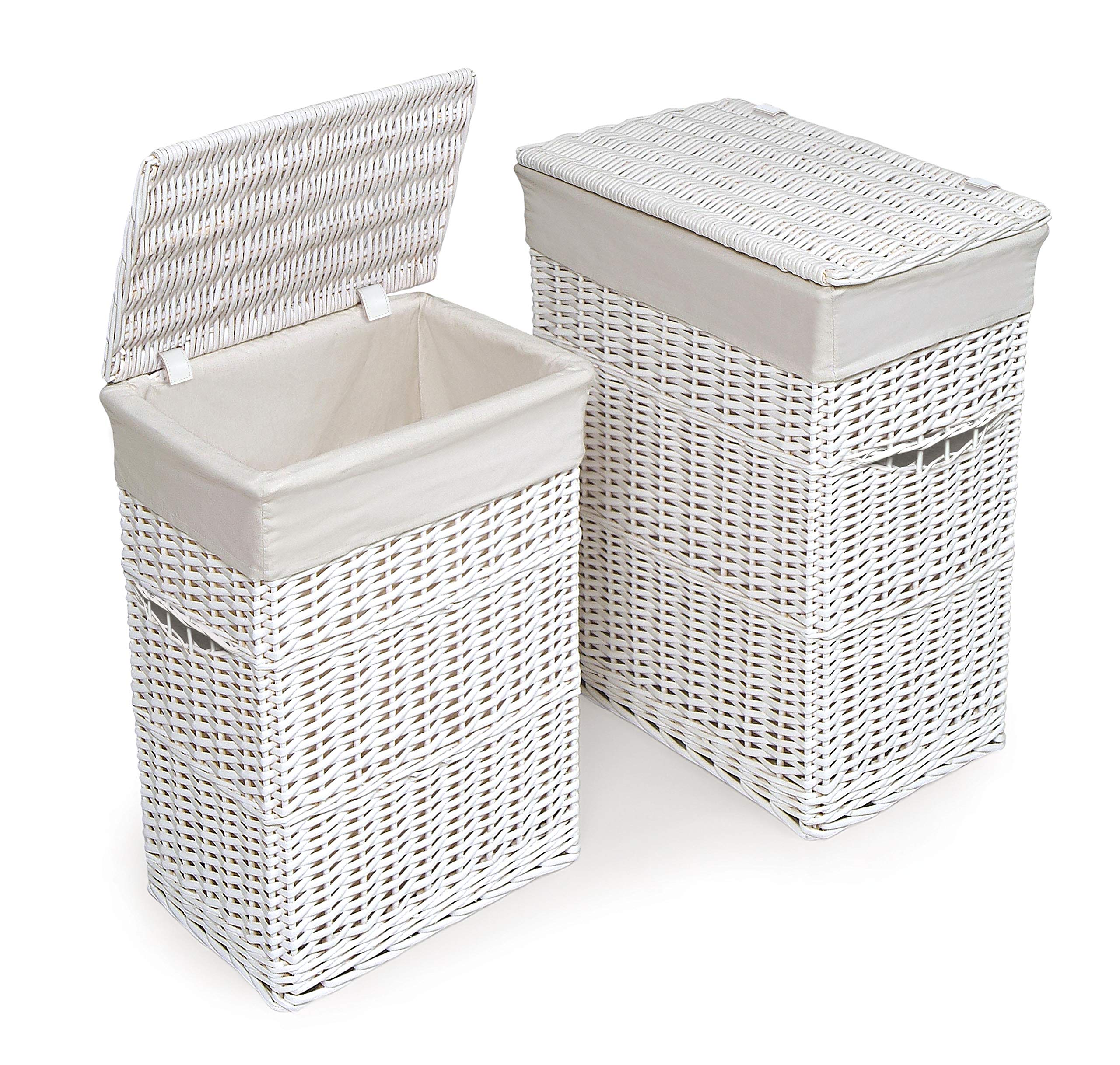 Wicker Two Laundry Hamper Set with Lids and Fabric Liners