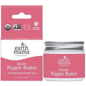 organic nipple butter breastfeeding cream by earth mama | lanolin-free, postpartum essentials safe for nursing, non-gmo project verified, 2-fluid ounce