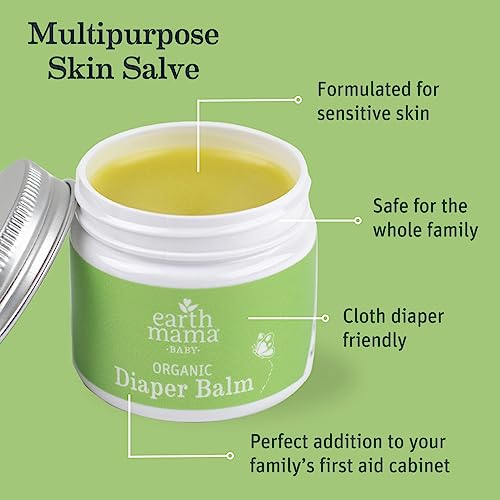 Earth Mama Organic Diaper Balm Multipurpose Baby Ointment | EWG Verified, Petroleum & Fragrance Free with Calendula for Sensitive Skin, 2-Fluid Ounce (2-Pack)