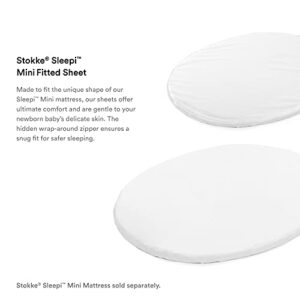 Stokke Sleepi Mini Fitted Sheet, White - Soft Sheets for Sweet Dreams - Made for The Oval Sleepi Mini Mattress - Safe, Stylish & Washable - 100% Fine Cotton Percale