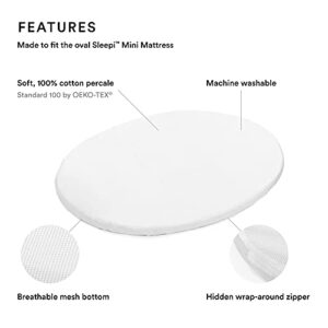 Stokke Sleepi Mini Fitted Sheet, White - Soft Sheets for Sweet Dreams - Made for The Oval Sleepi Mini Mattress - Safe, Stylish & Washable - 100% Fine Cotton Percale