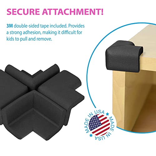 KidKusion 4-Piece Safety Corner Cushion, Black, Child Proofing Corner Guard, Made in USA, Child Safety, Home Furniture Safety Bumper, Baby Proof Table Protector, 4 Count (Pack of 1)