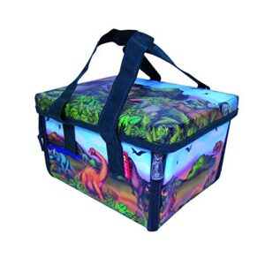 neat oh dinosaur zipbin, convertible toybox 8x6x5 inches with 2dinos, zip open for pre-historic playmat 18 x16 inches | zips back up for strong,sturdy,stackable storage,holds upto 40 dinos, multicolor