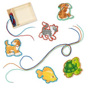 melissa & doug lace and trace activity set: pets - 5 wooden panels and 5 matching laces - lacing toys for toddlers, fine motor skills threading cards for preschoolers and kids ages 3+